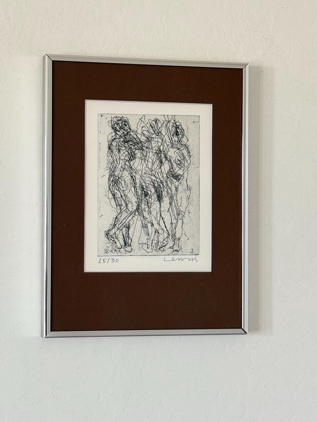 Vintage 1973 Original Figures Contour Line Etching Abstract Art Sketch ...
