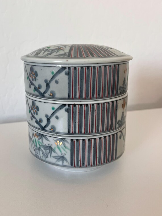 Vintage Ceramic 3 Tier Stacking Box Container Hand Pa… - Gem