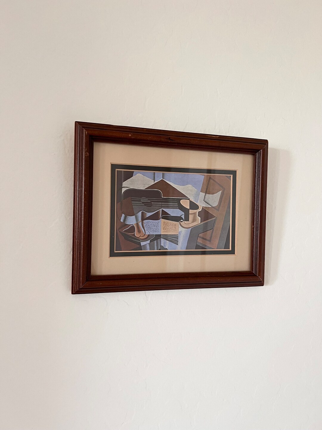 Vintage Wood Frame Modernist Cubism Moody Color Art, Wall Shelf Art ...