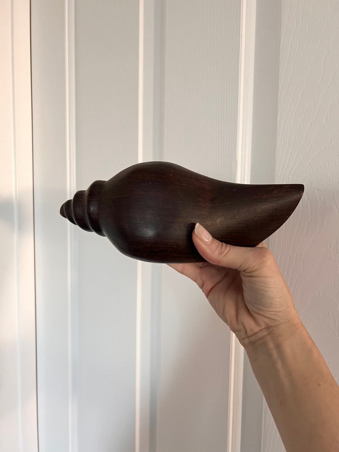 Solid Wood Large Vintage Seashell, Beautiful Dark Walnut, MCM Shelf ...