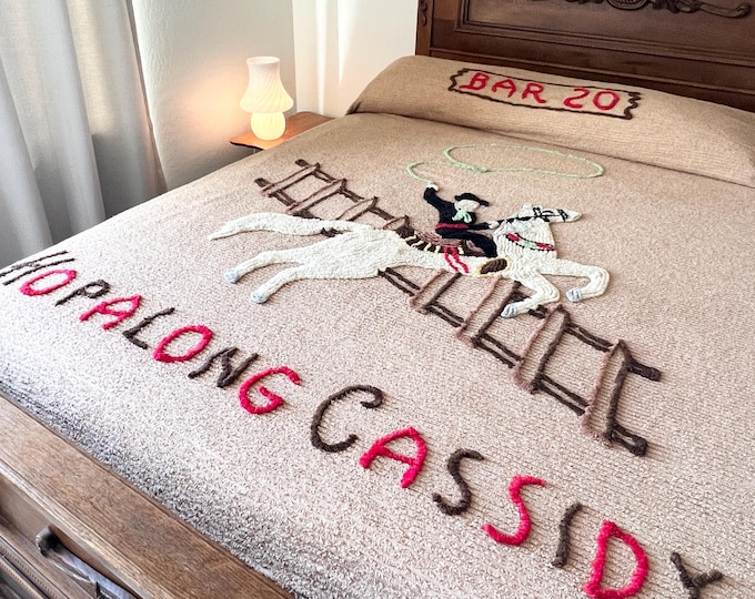 Vintage 1950’s Chenille Western Bedspread Hopalong Cassidy Horse Cowboy ...
