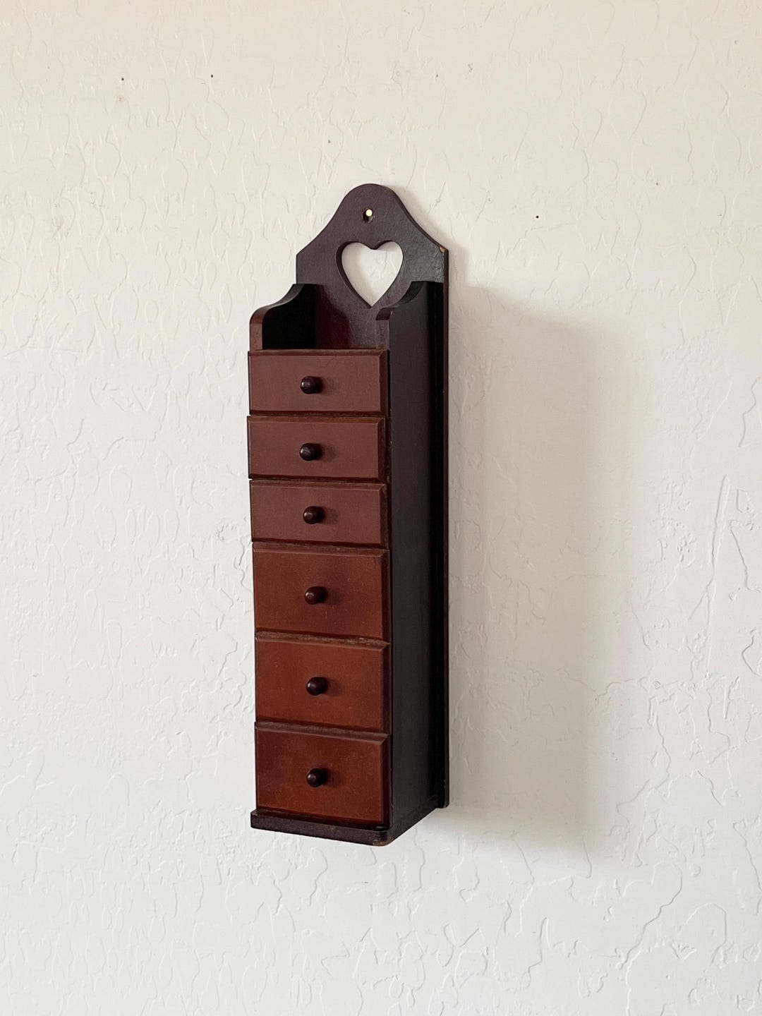 Vintage Primitive 6 Drawer Wood Wall Hanging Shelf, Wall Spice Drawer ...