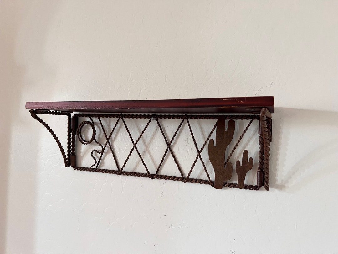 Vintage Western Cactus Shelf, Wood and Metal Southwest Style Display ...