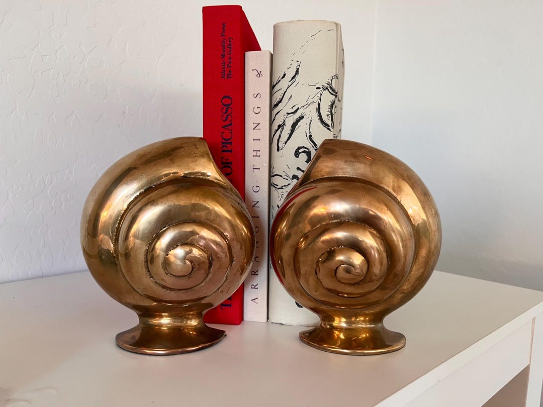 Vintage Brass Swirl Seashell Bookends Modernist Home Bookcase Styling ...