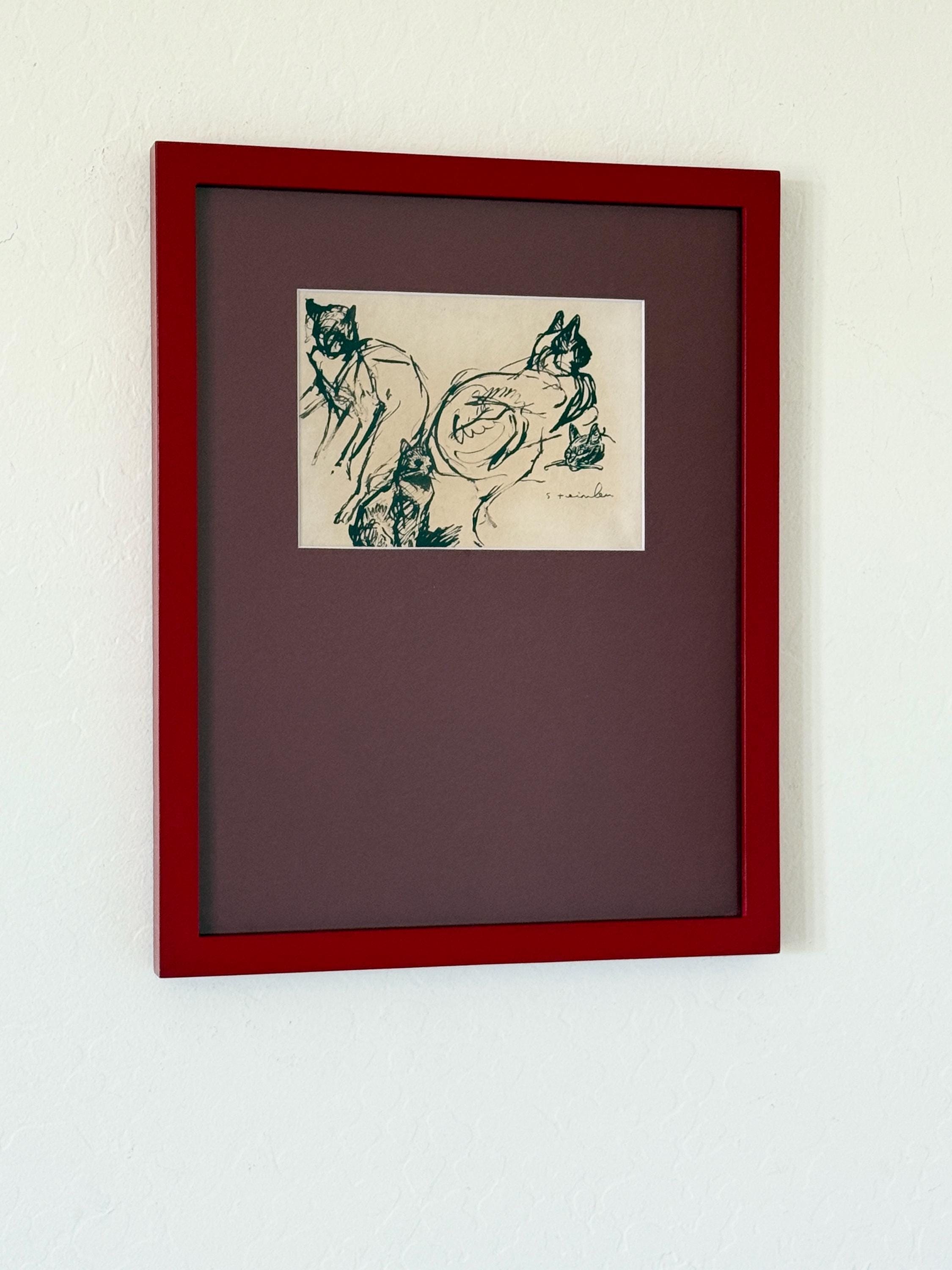Early 1900s "cats" Framed Fine Giclee Print in Monochrome Red Frame ...
