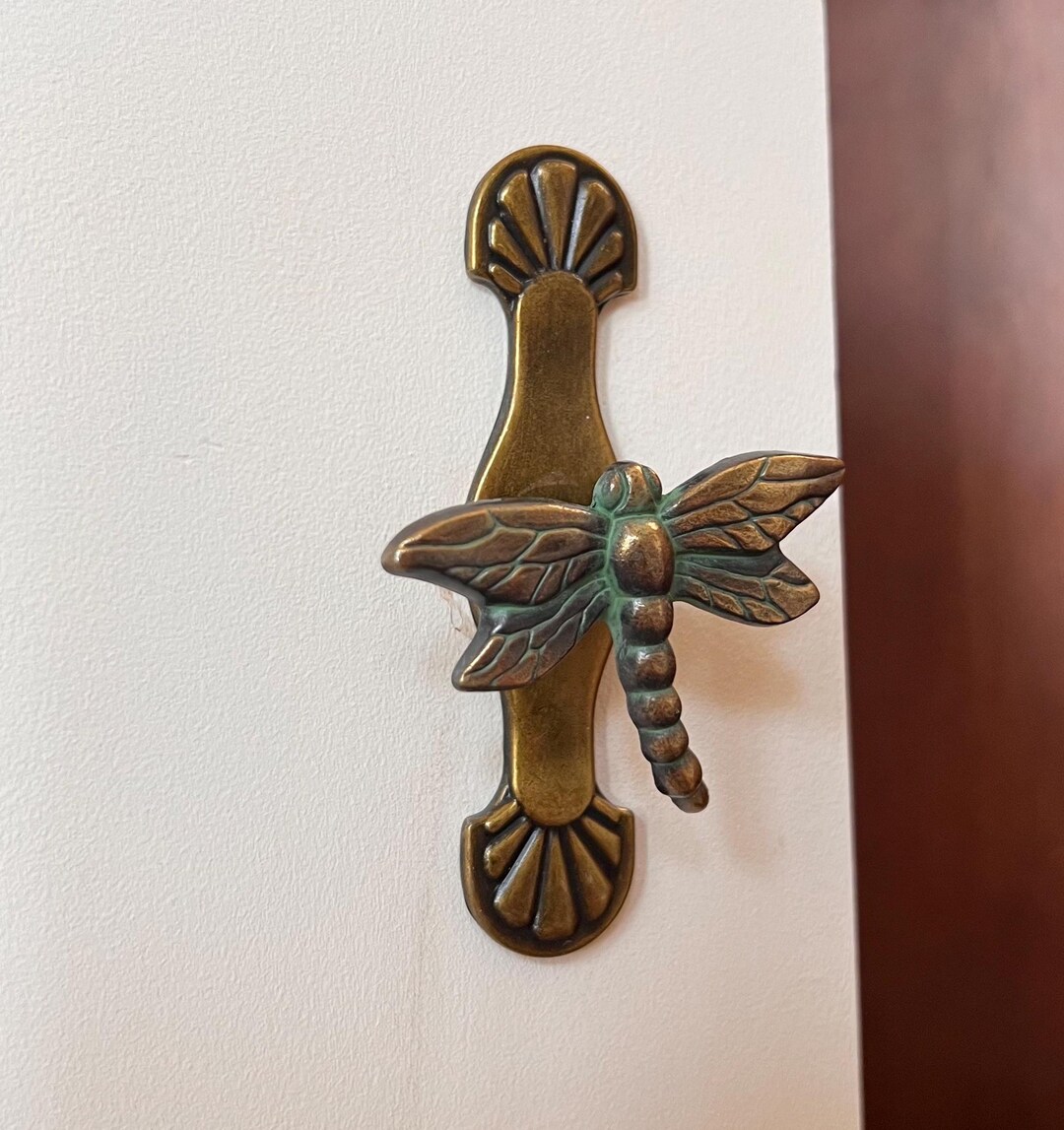 Two Vintage Dragonfly Gold Drawer or Cabinet Pulls, Cabinet Drawer Knobs Interior Knobs, Vintage ...