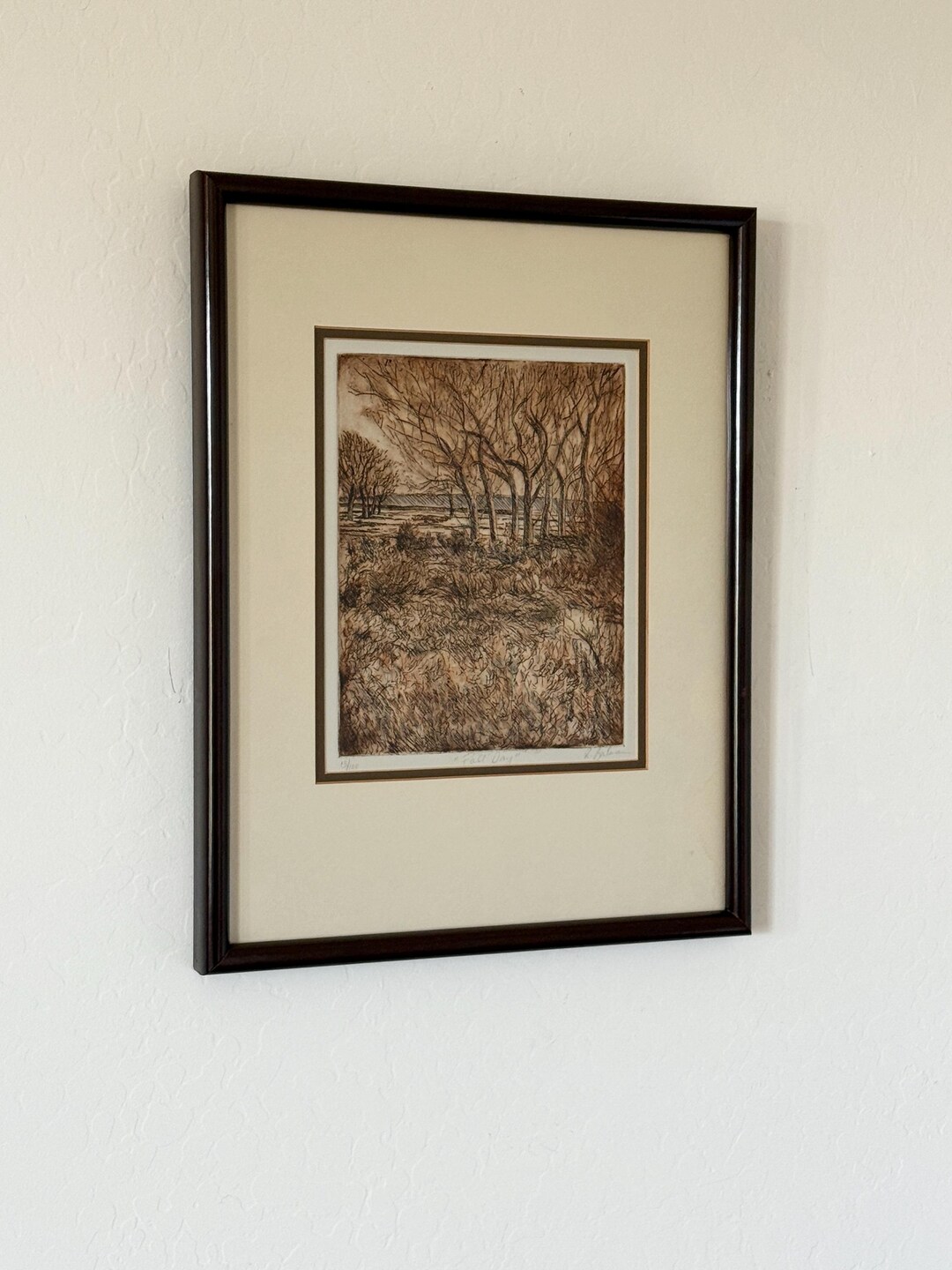 Vintage "fall Day" Etching 1970s in Vintage Brown Frame Wall Hanging ...