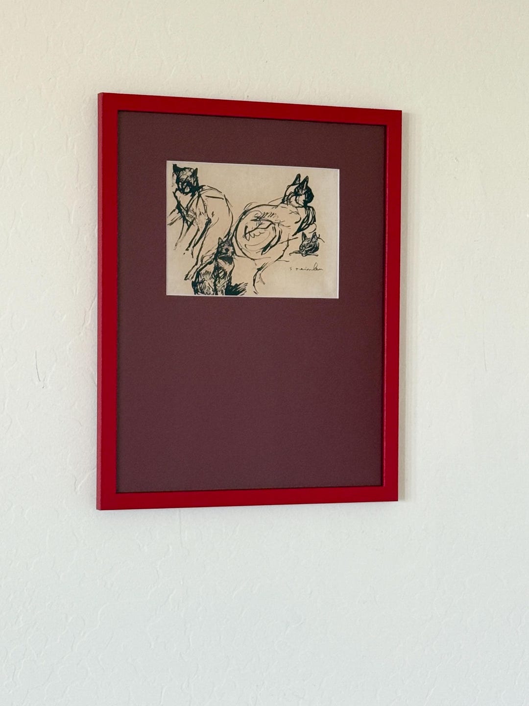 Early 1900s "cats" Framed Fine Giclee Print in Monochrome Red Frame ...