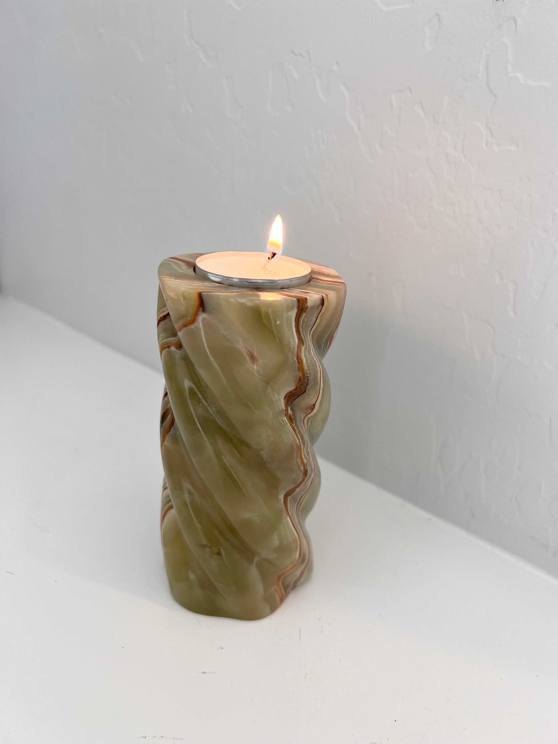 Onyx Stone Twisted Tea Light Votive Candle Holder Candlestick Vintage ...