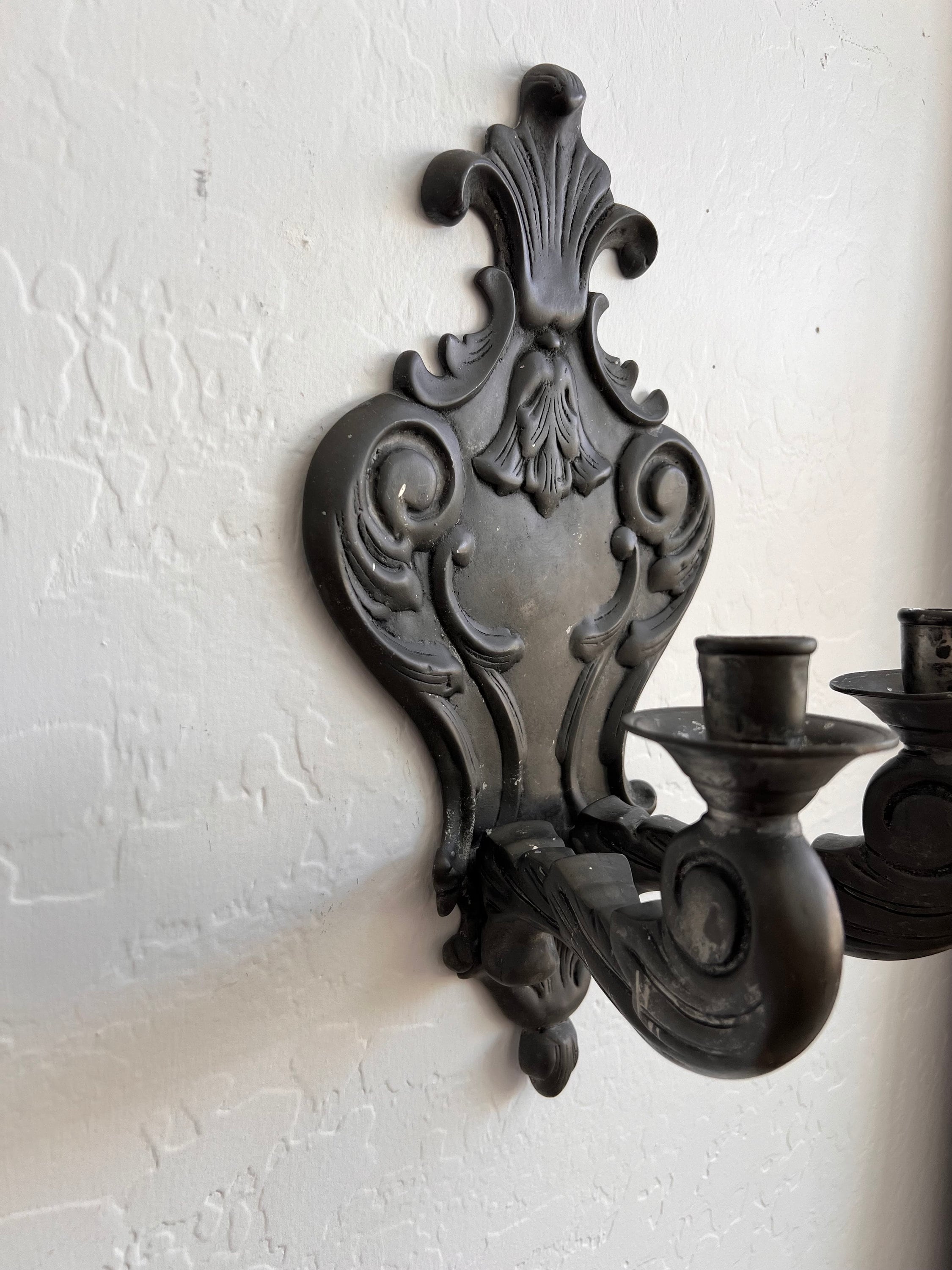 Vintage Pewter Candle Sconces, Double Wall Sconce Candlestick ...