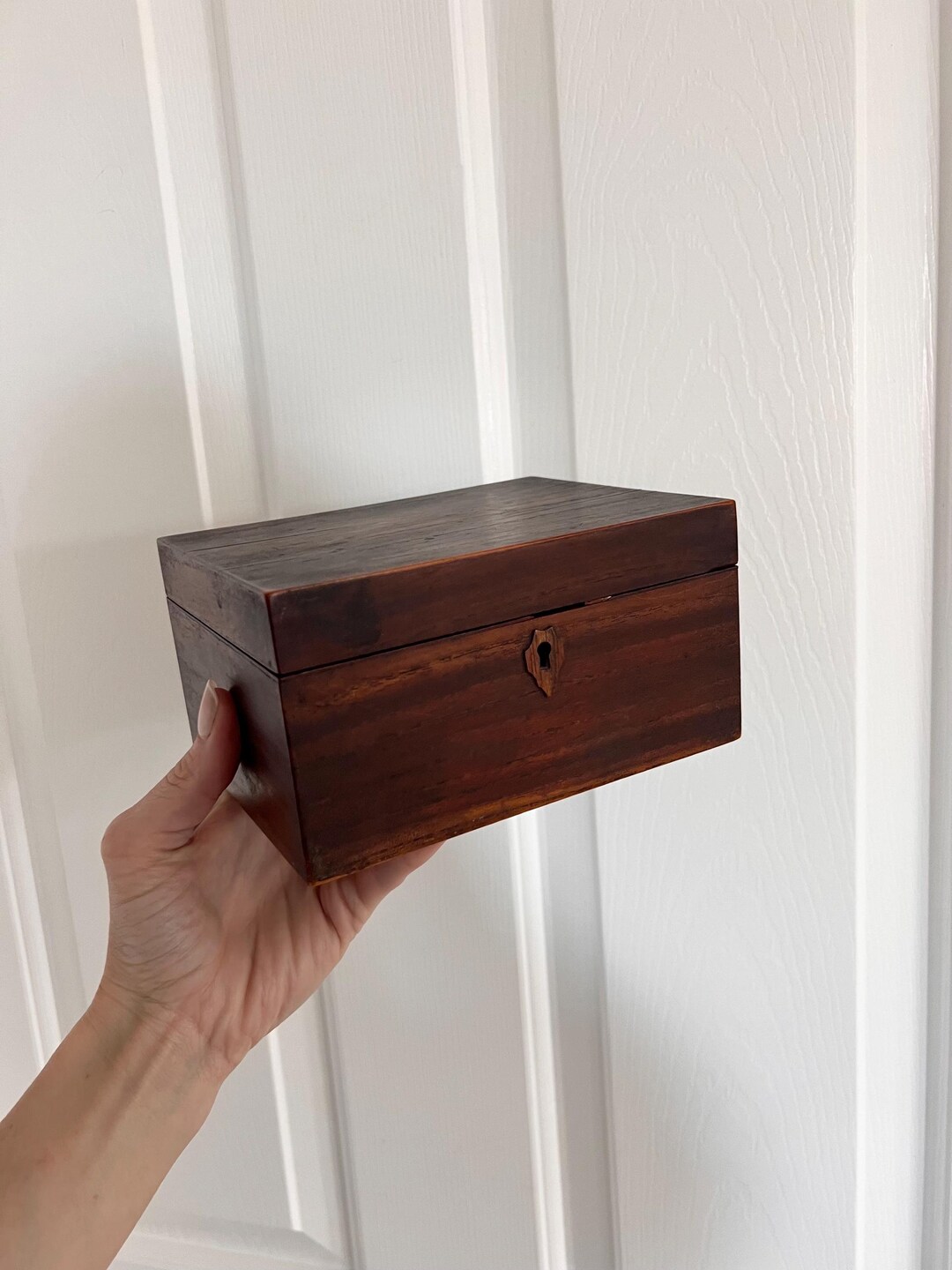 Vintage Solid Wood Keyhole Box With Wood Insert, Vanity Box Lidded ...