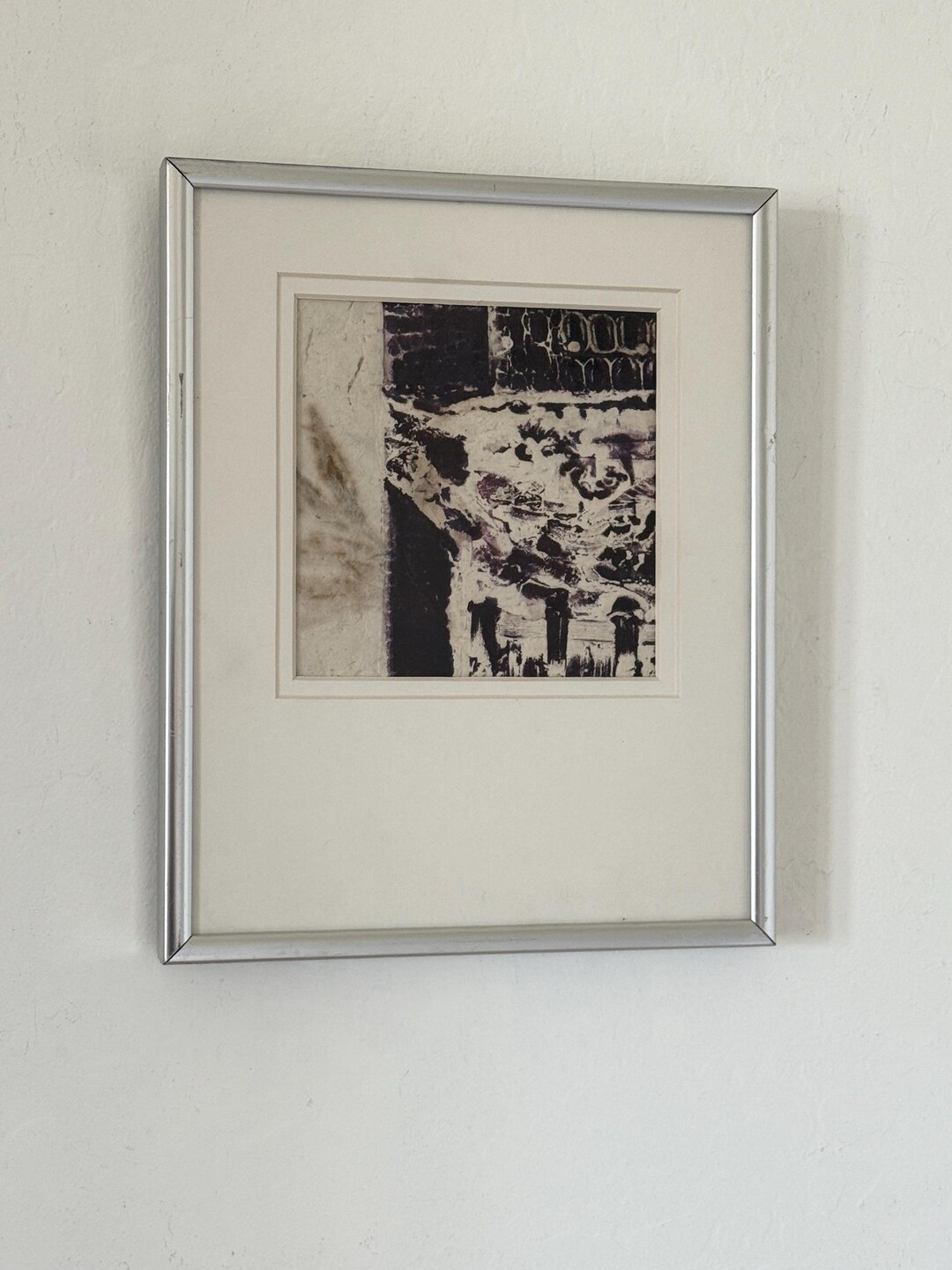 Vintage Original 1970s Abstract Monoprint Framed Art Vintage Silver ...