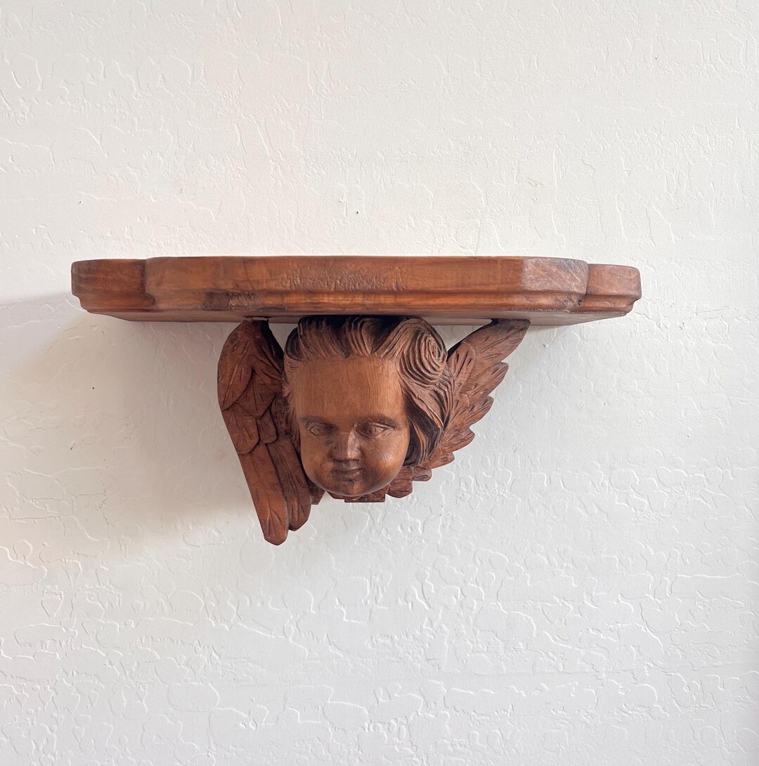 Vintage Primitive Solid Wood Shelf Angel Cherub Spanish Colonial Hand ...