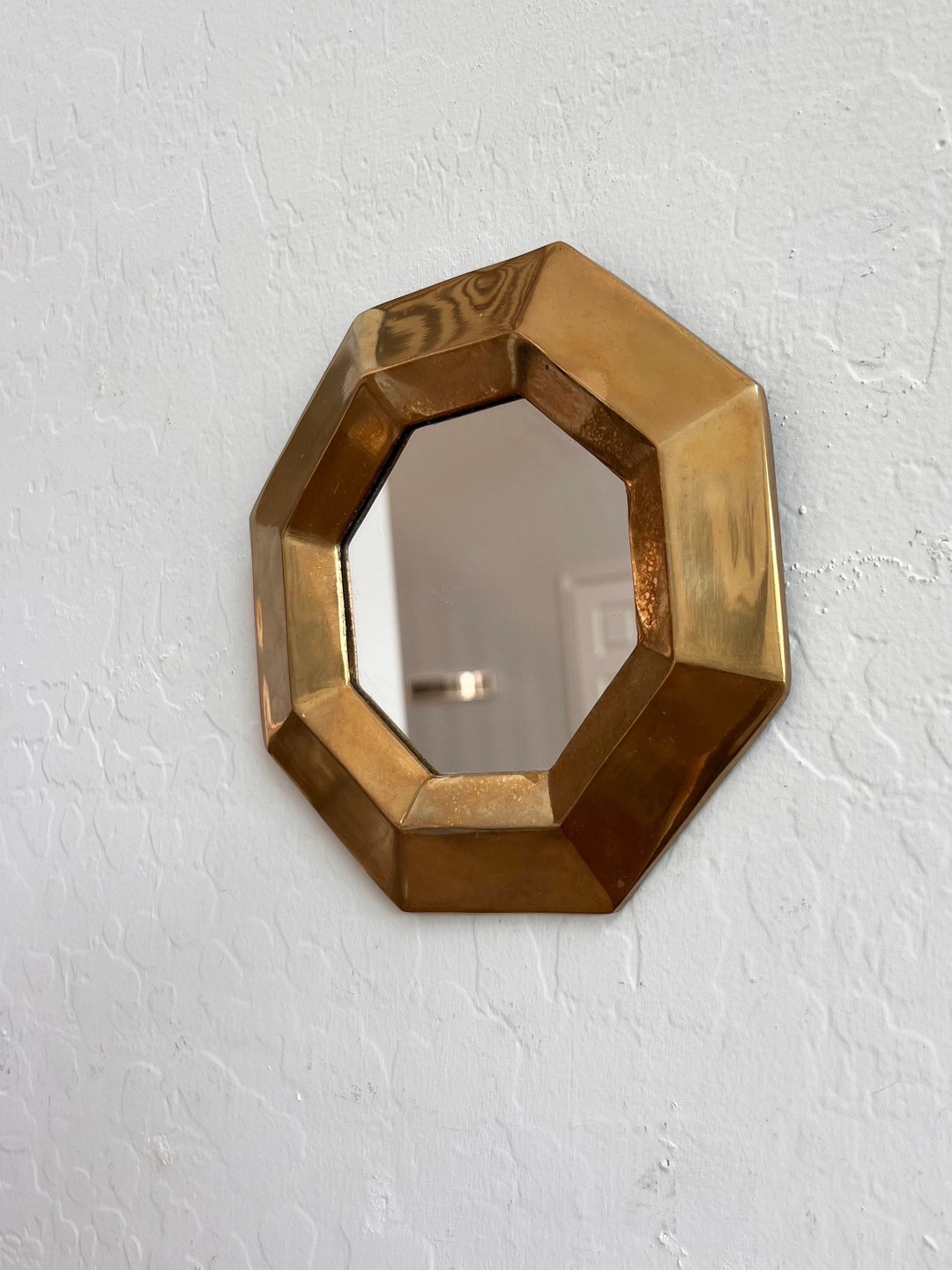 Vintage Solid Brass Small Octagon Mirror Mid Century MCM Mirror Brass ...