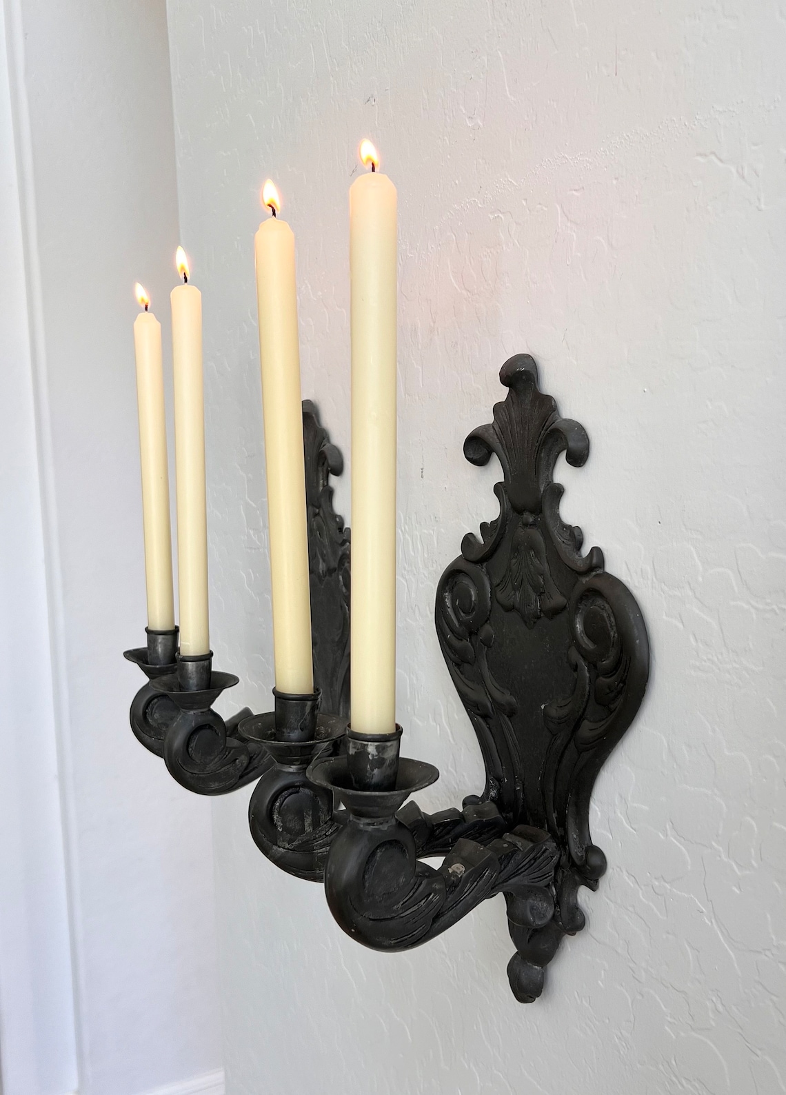 Vintage Pewter Candle Sconces, Double Wall Sconce Candlestick ...
