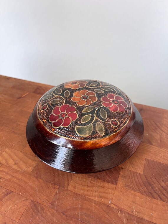 Vintage Inlay Handpainted Wood Box, Handmade Round Br… - Gem