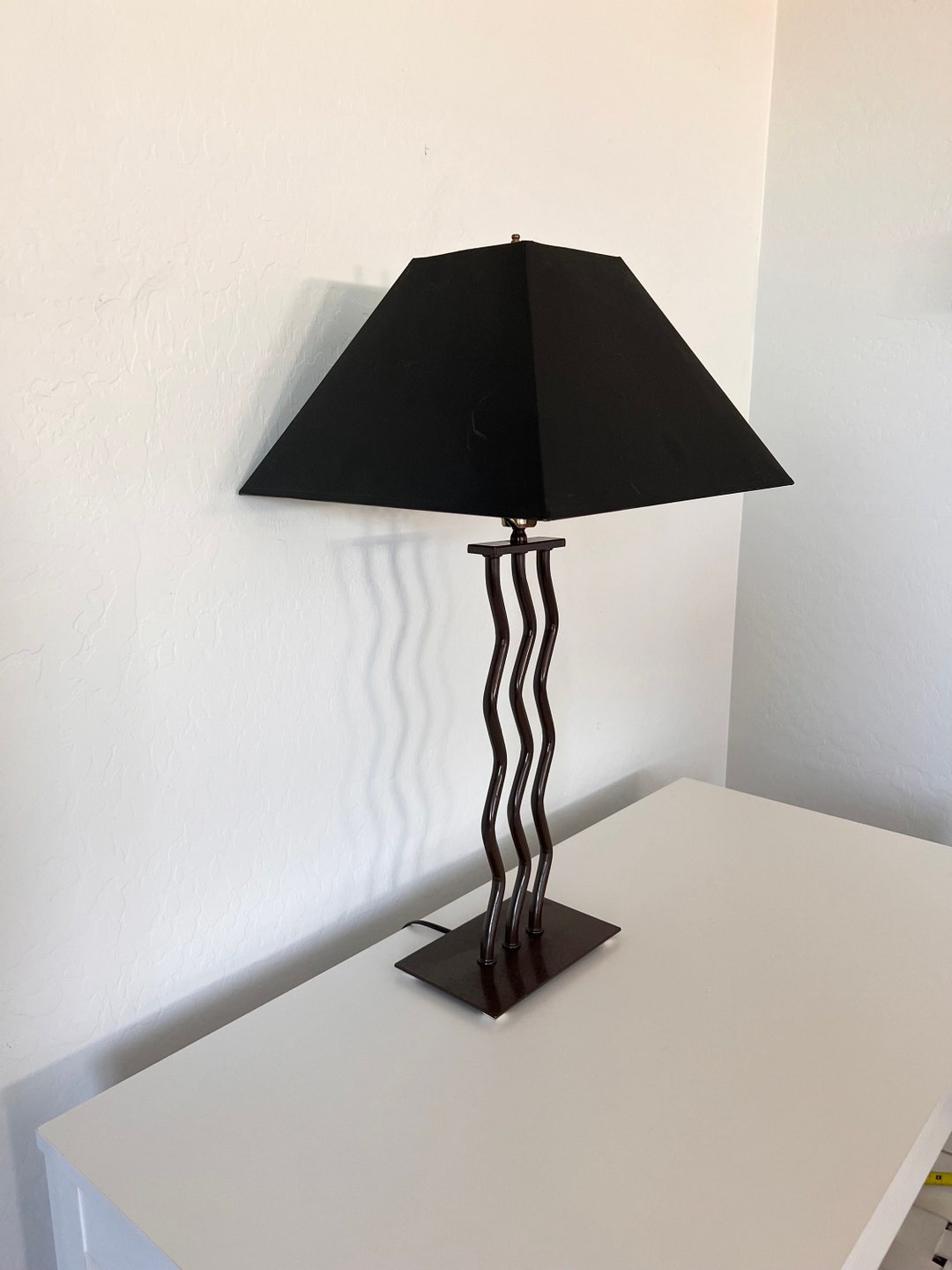 Vintage Brown Squiggle Memphis Table Lamp Dark Brown Post Modern 1980s ...