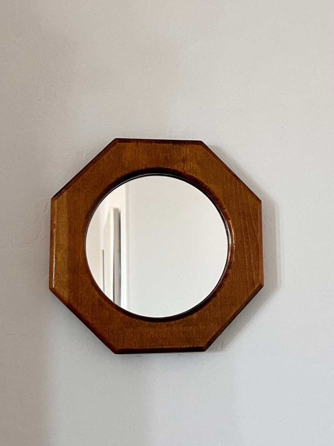 Vintage Extra Small Octagon Mirror Mid Century Thick Solid Wood, Simple ...