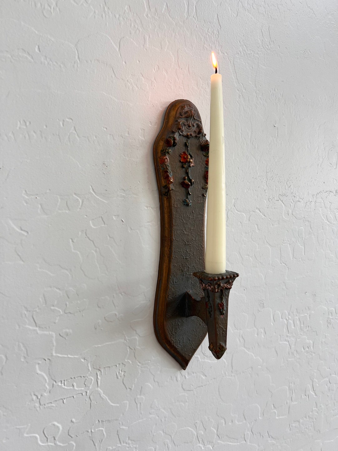 Vintage Bow and Flower Candlestick Wall Hanging Sconce, Handpainted ...
