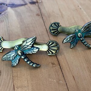 Two Vintage Dragonfly Gold Drawer or Cabinet Pulls, Cabinet Drawer Knobs Interior Knobs, Vintage ...