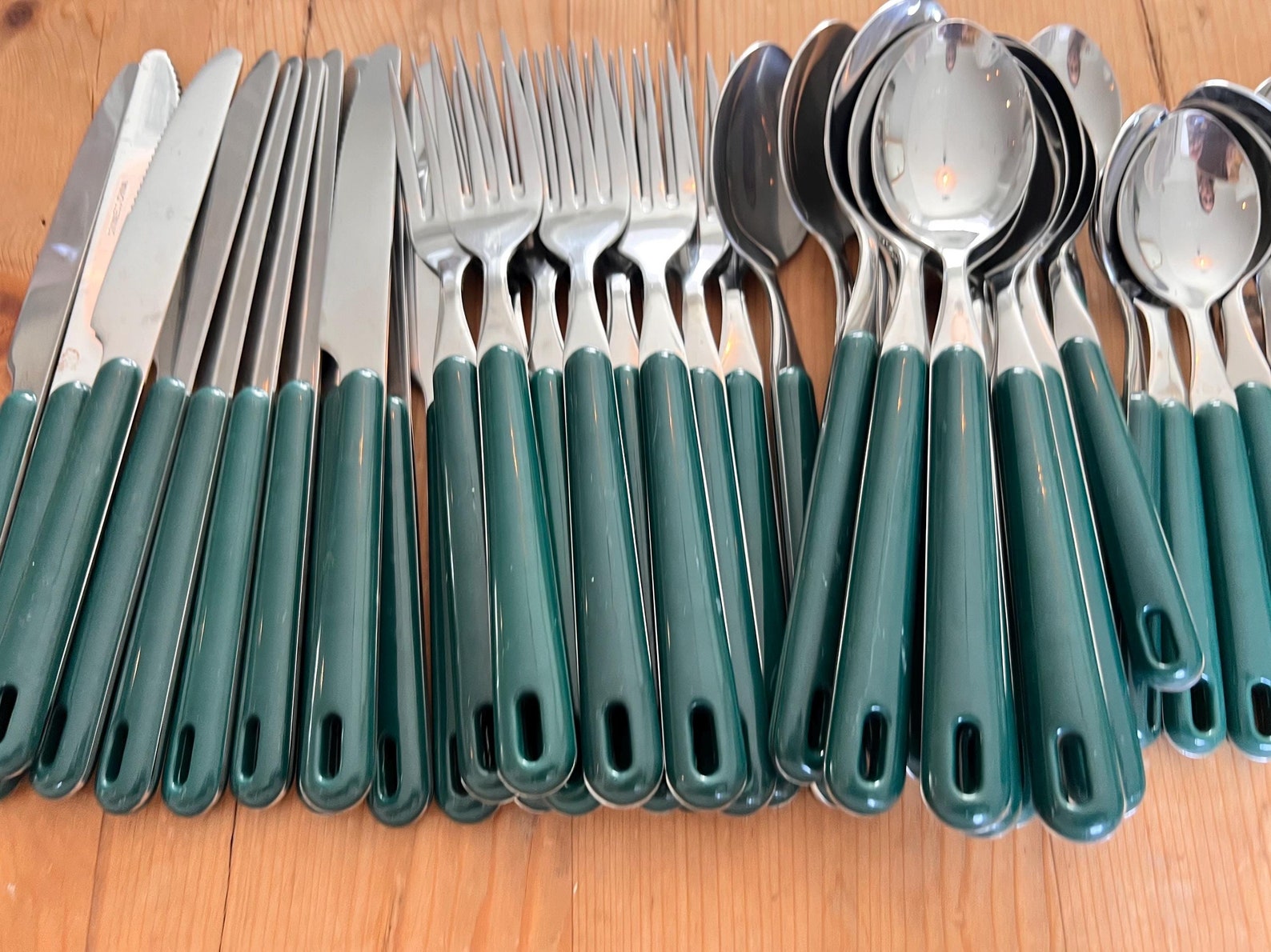 Vintage Dark Green MCM Flatware 48 Piece, Set for 12 Stainless Steel ...