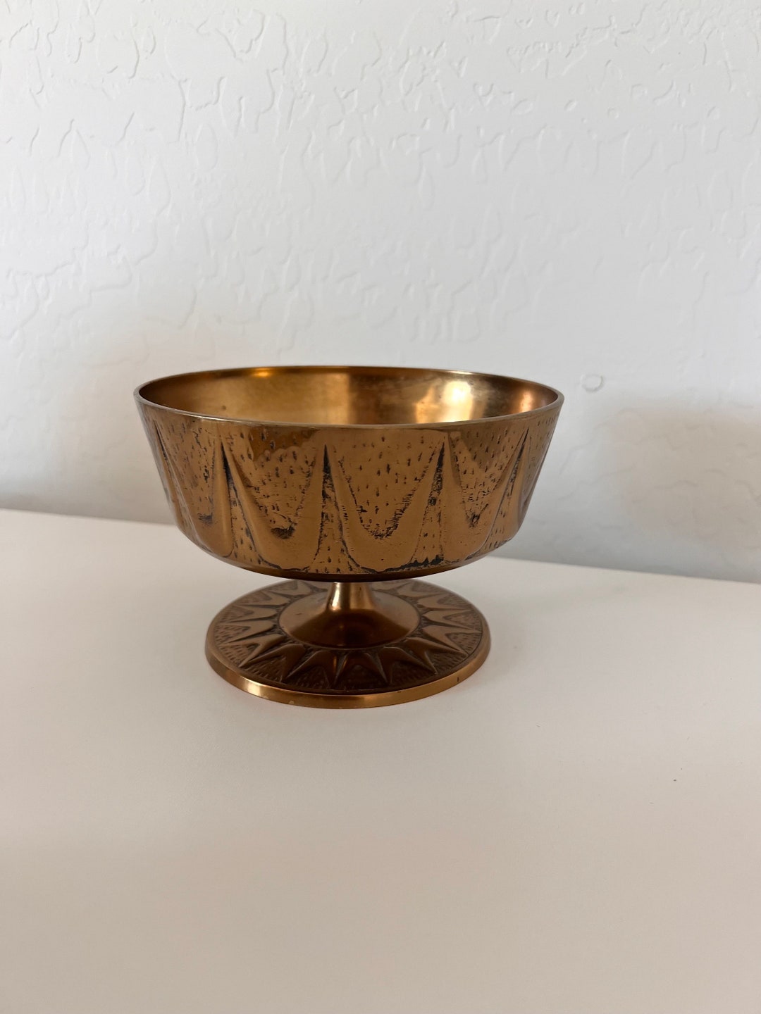 Antique Solid Brass Pedestal Bowl Korea, Patina Decorative Brass Bowl ...