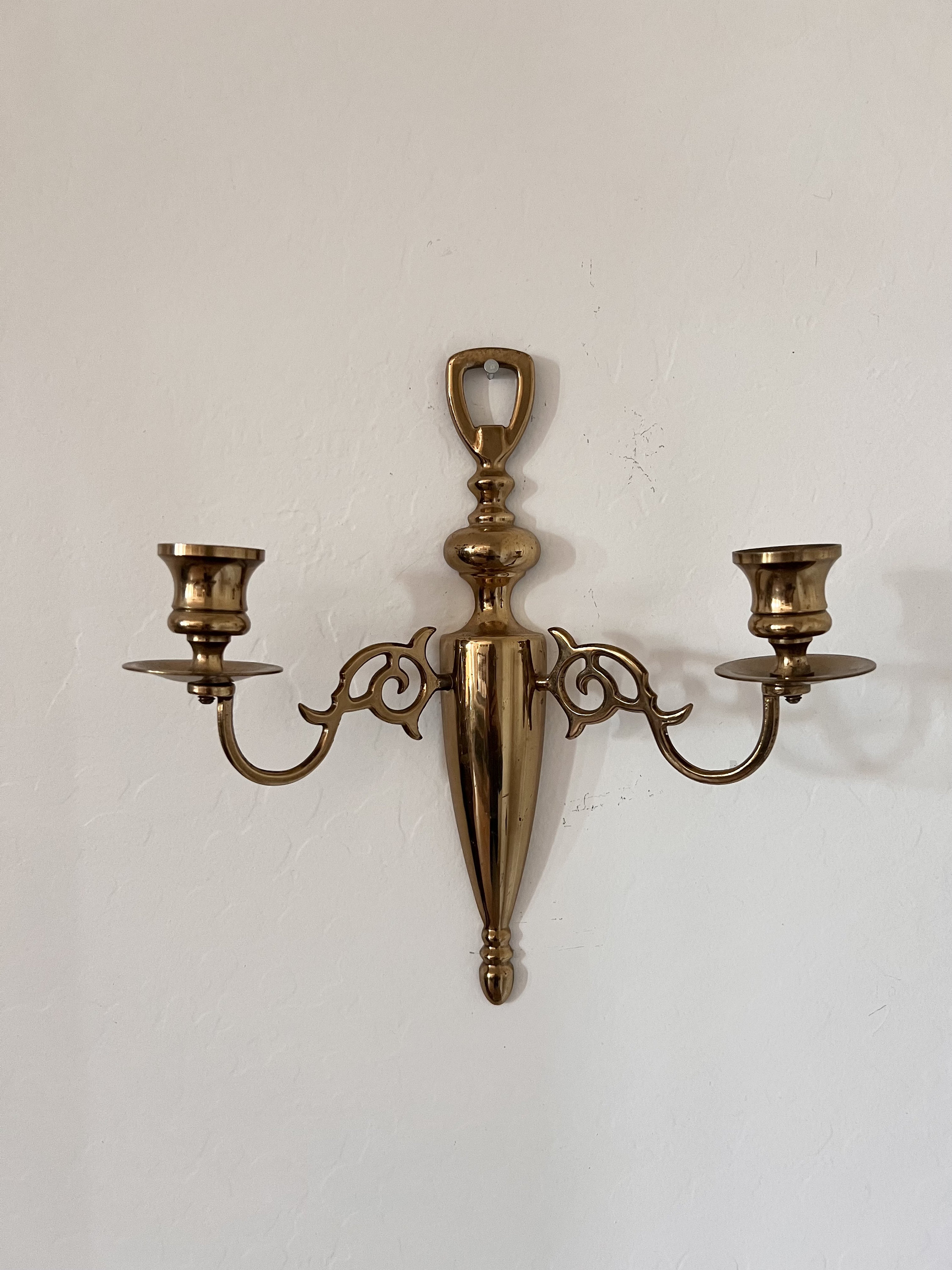 Antique Solid Brass, Double Arm Candle Wall Hanging Sconce, Candlestick ...