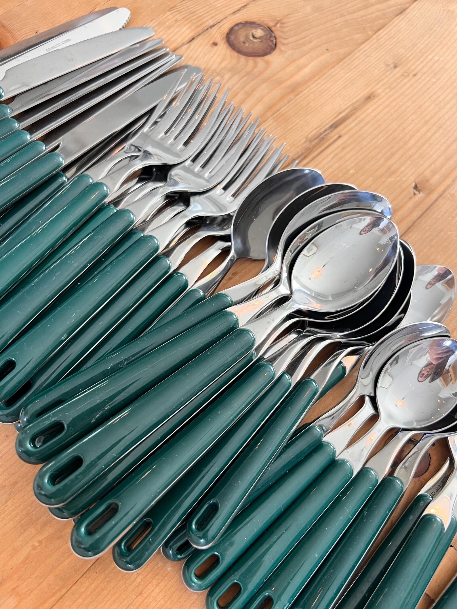 Vintage Dark Green MCM Flatware 48 Piece, Set for 12 Stainless Steel ...