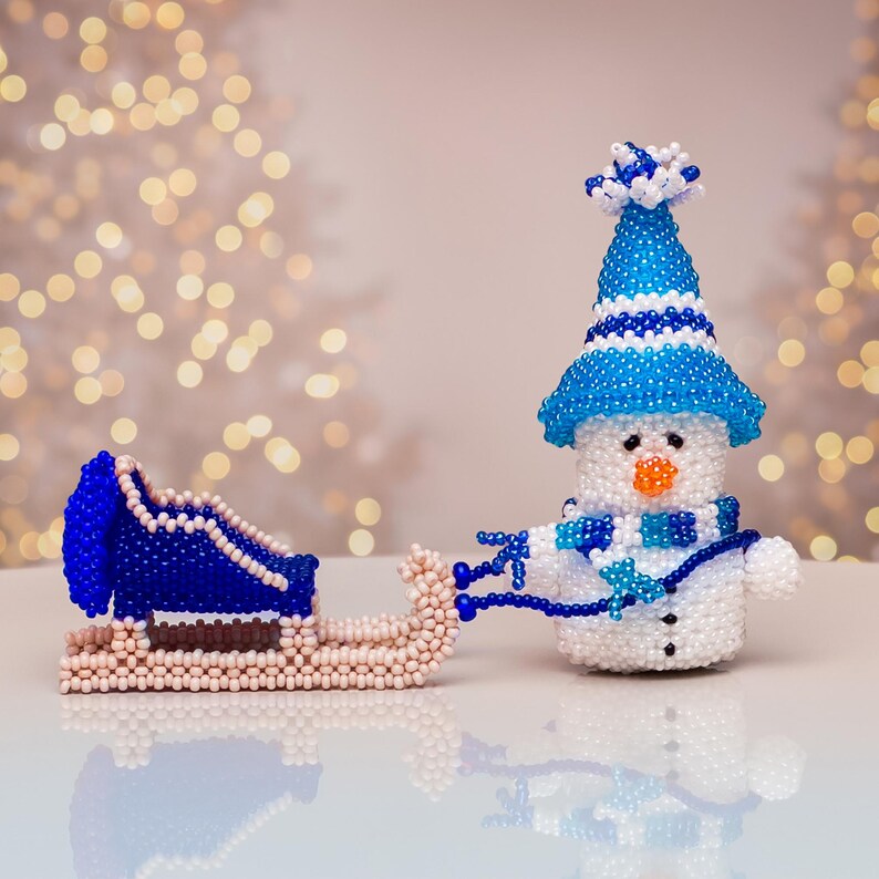 Beaded Mini Snowman Pattern | Peyote Stitch Tutorial | DIY Holiday Toy ...