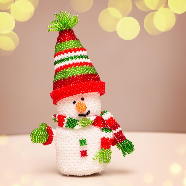 Beaded Snowman Pattern | Peyote Stitch Beading Tutorial | Winter Toy ...