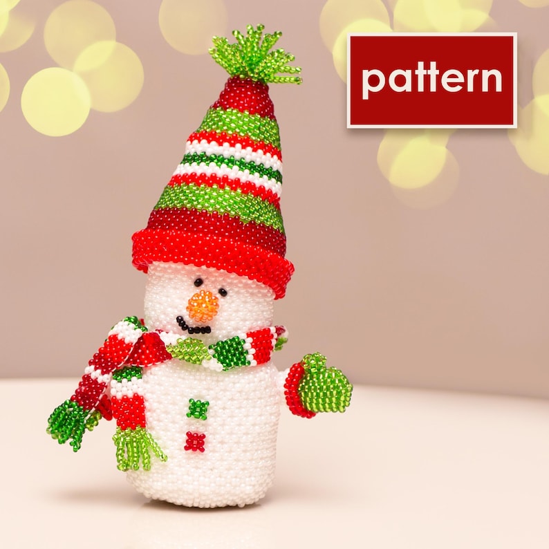 Beaded Snowman Pattern | Peyote Stitch Beading Tutorial | Winter Toy ...