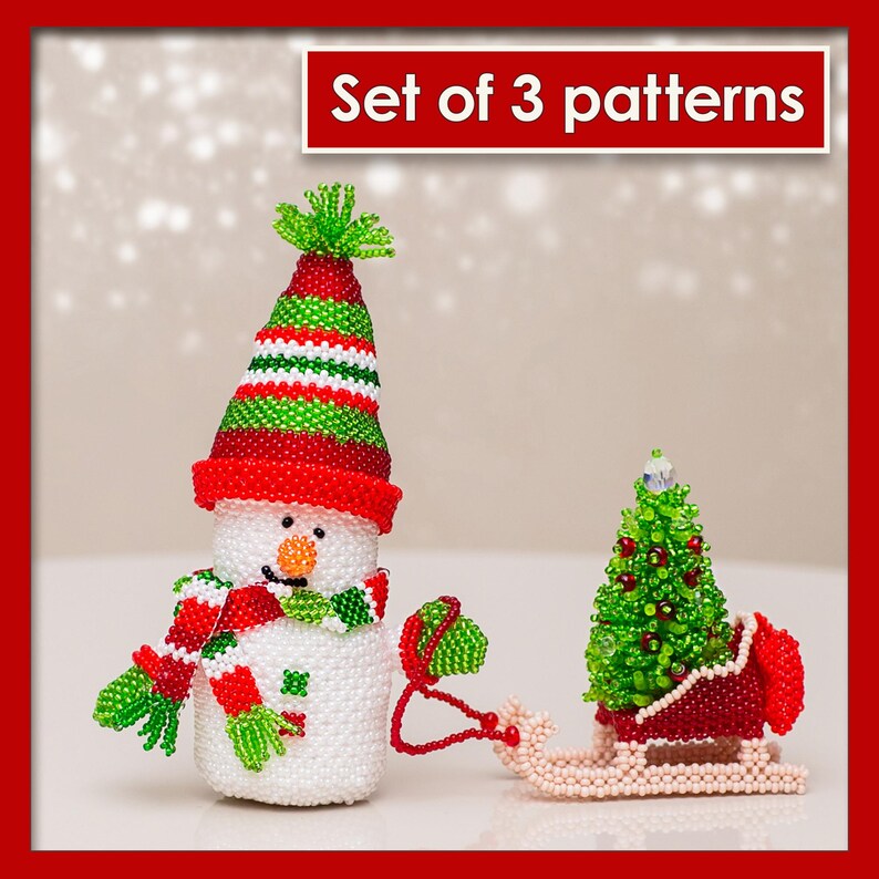 Beaded Christmas Set Pattern | PDF Tutorials of Snowman, Sled ...