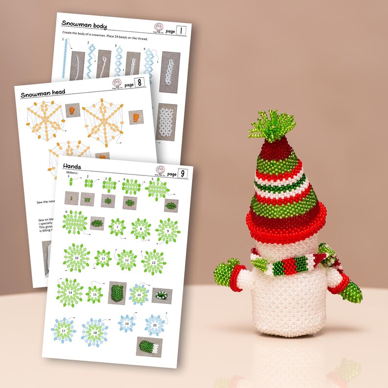 Beaded Snowman Pattern | Peyote Stitch Beading Tutorial | Winter Toy ...