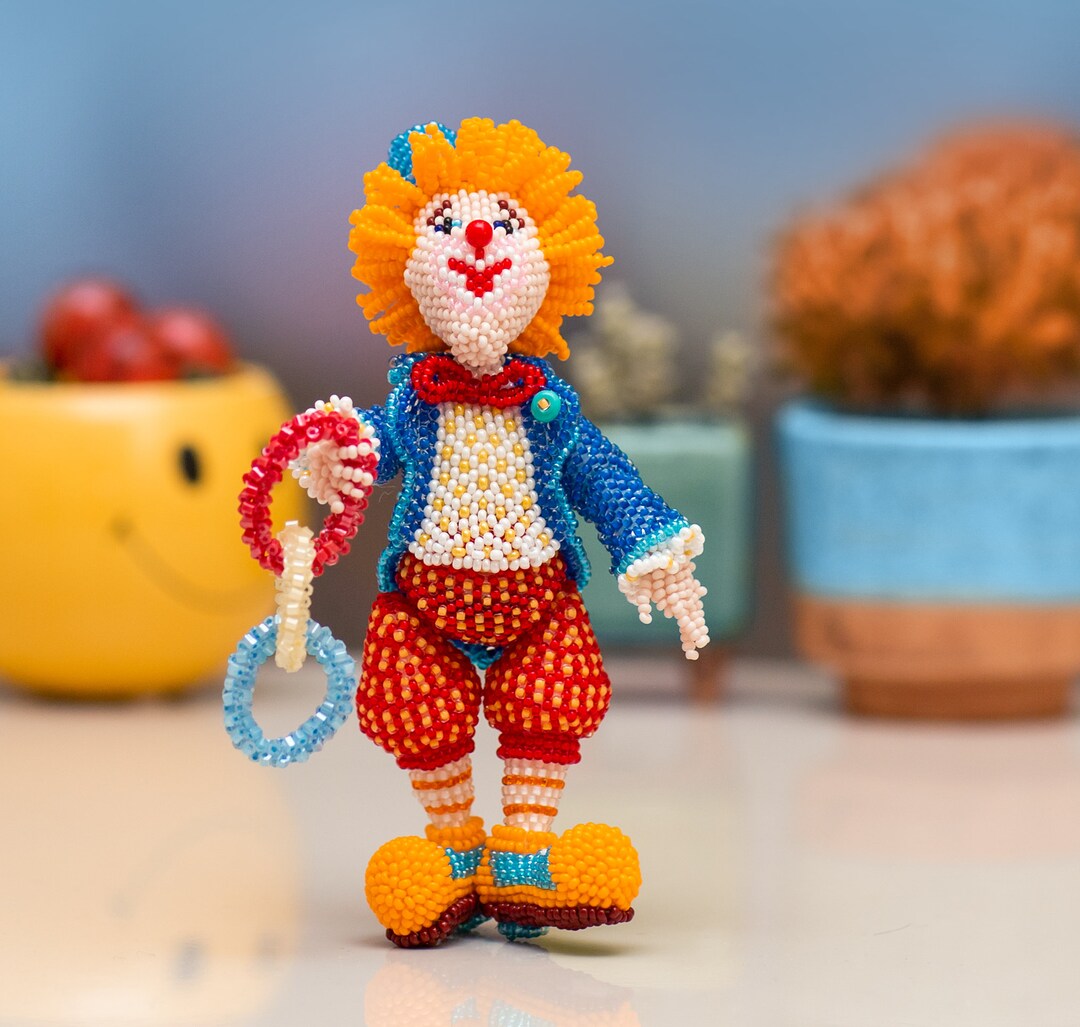 Clown Bead Toy Cheerful Bright Blue Souvenir Dimensional Beadwork A ...