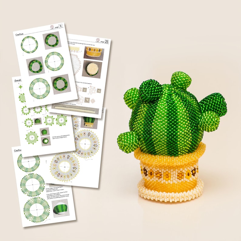 Beading Peyote Stitch Cactus | Detailed Pattern Tutorial PDF | Beaded ...