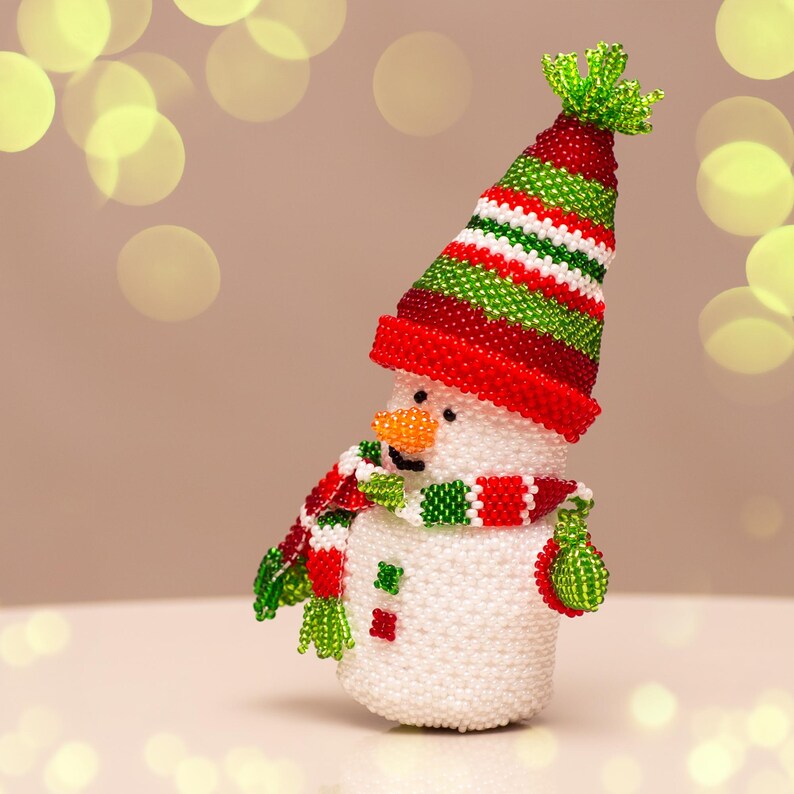 Beaded Snowman Pattern | Peyote Stitch Beading Tutorial | Winter Toy ...