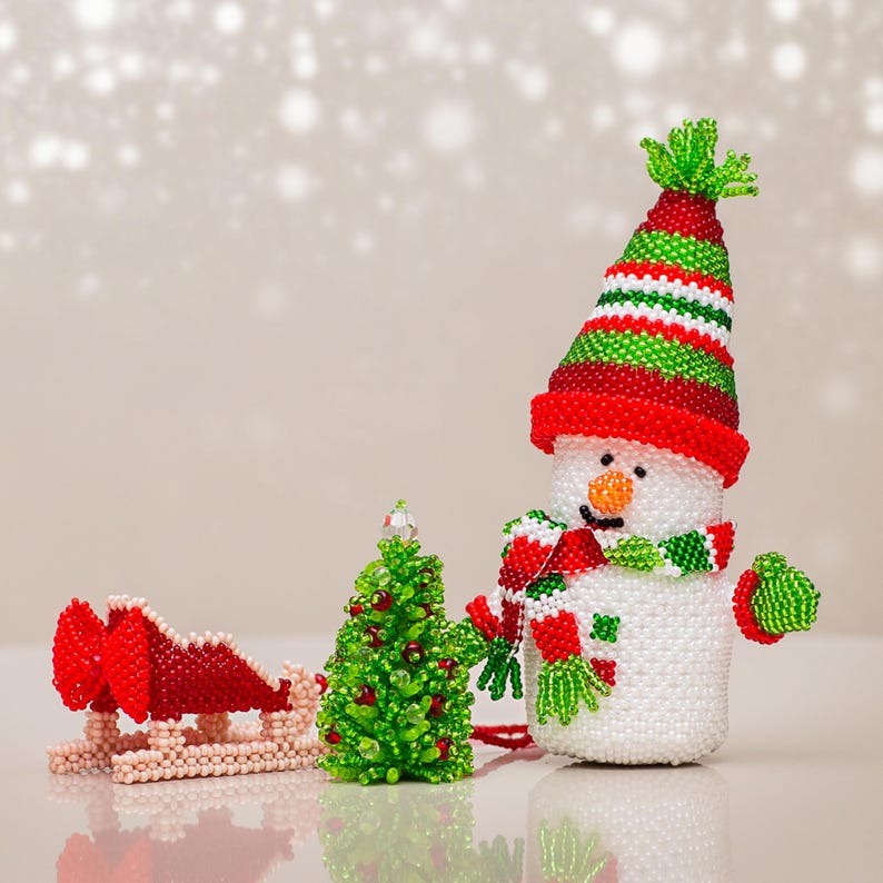 Beaded Christmas Set Pattern | PDF Tutorials of Snowman, Sled ...