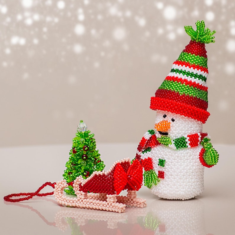 Beaded Christmas Set Pattern | PDF Tutorials of Snowman, Sled ...