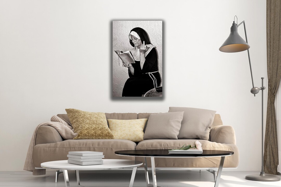 Vintage Nun Poster, Middle Finger Funny Wall Decor, Retro Fine Art - Etsy
