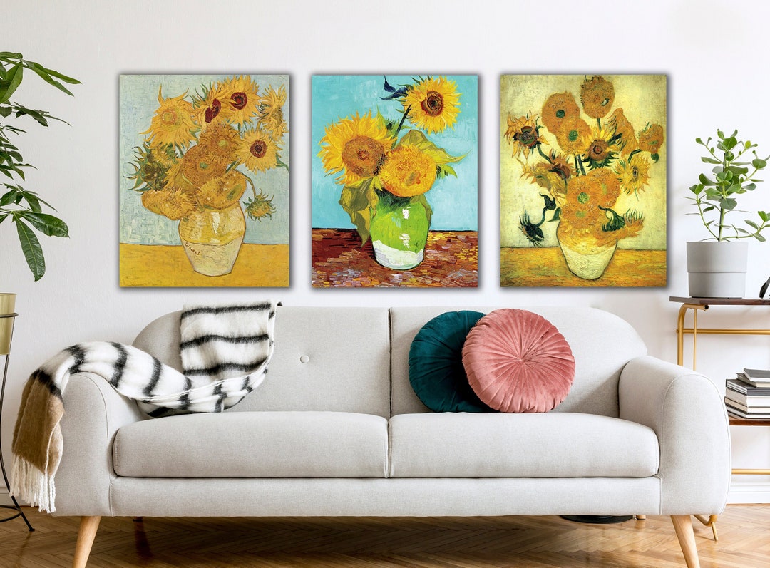 Set of 3 Van Gogh Canvas Wall Art, Set of 3 Sunflowers Print by Dali ...