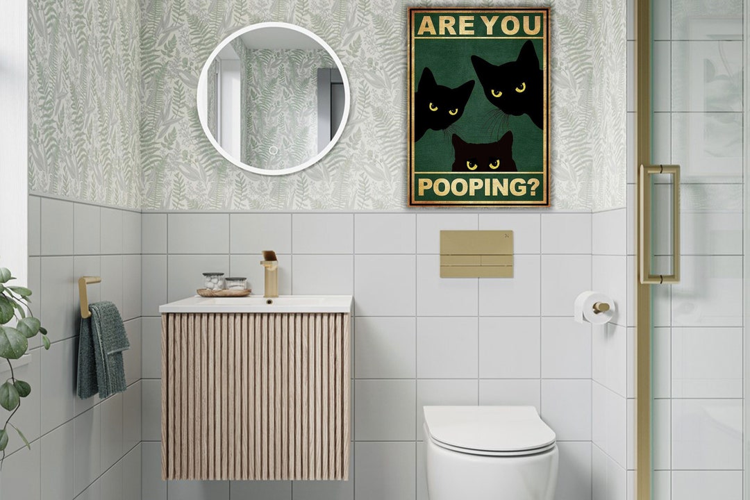 Are You Pooping Poster, Vintage Black Cat Poster, Bathroom Decoration ...
