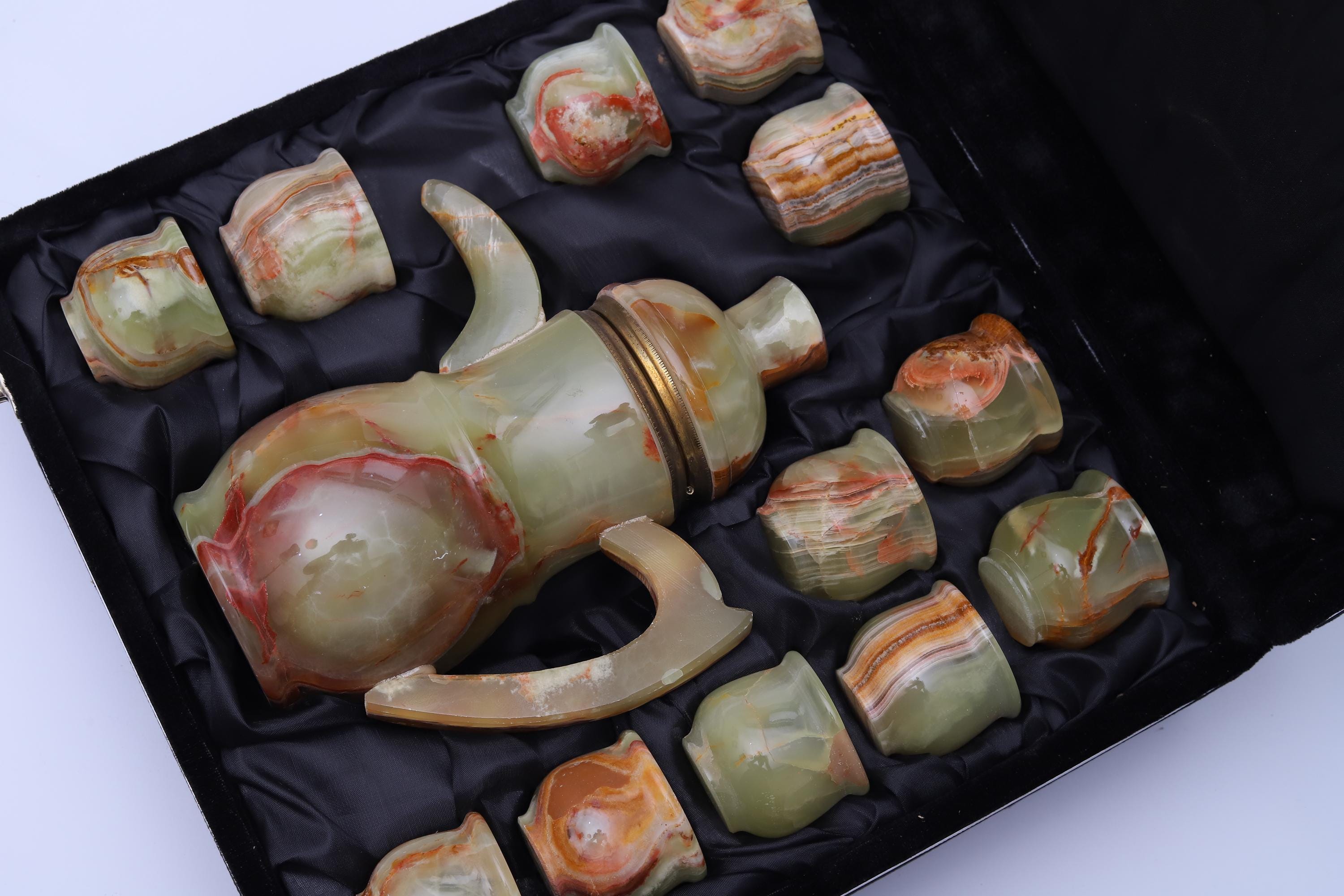 Hand Carved Onyx Tea Set, 12 Natural Agate Cups, Earthy Stone Decor - Etsy