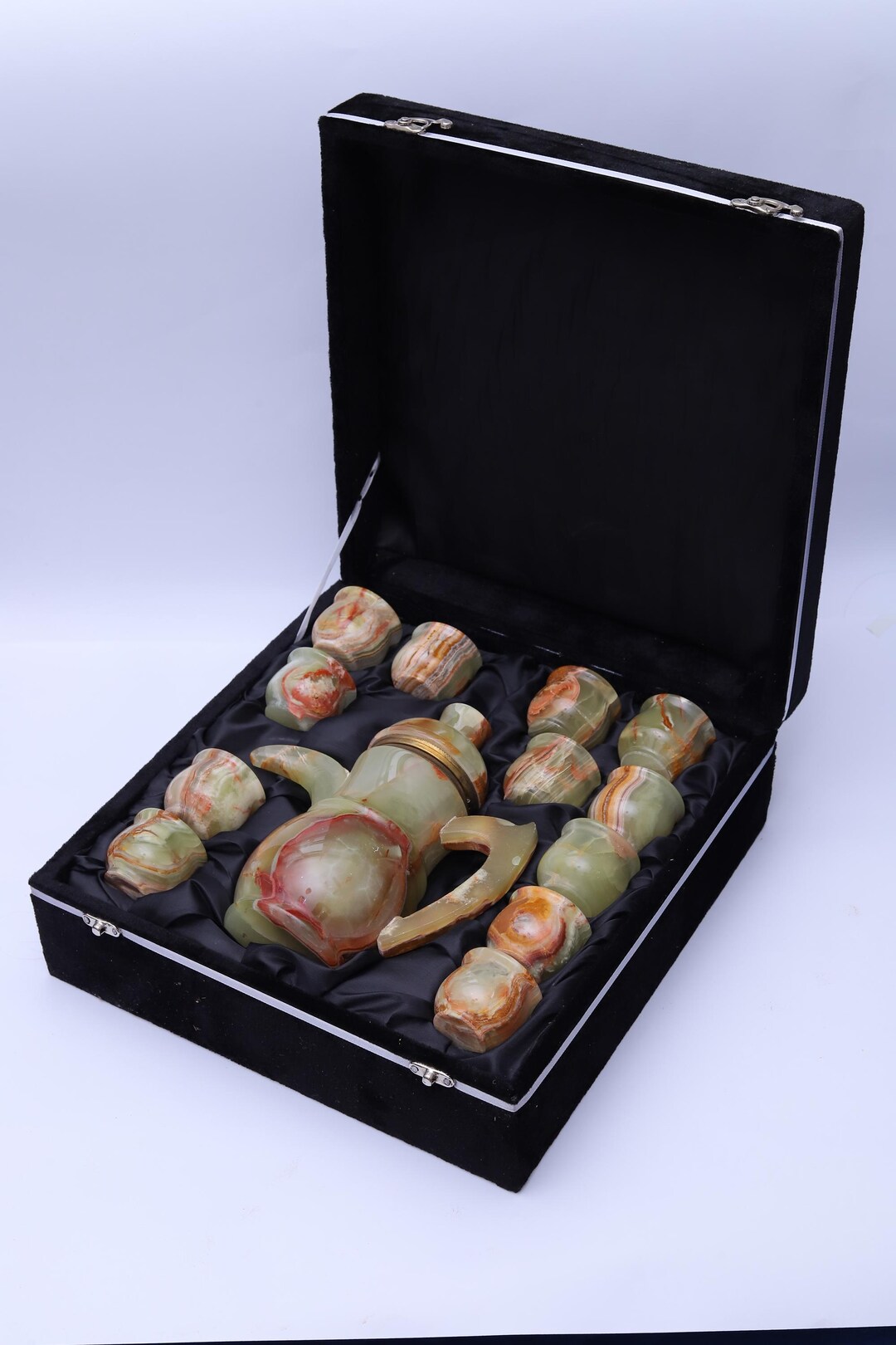 Elegant Vintage Hand Made Onyx Tea Set | 12 Exquisite Handcrafted Cups ...