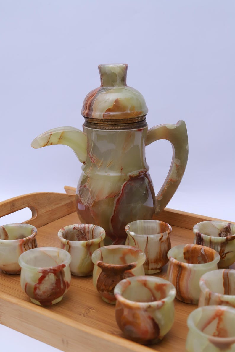 Hand Carved Onyx Tea Set, 12 Natural Agate Cups, Earthy Stone Decor - Etsy