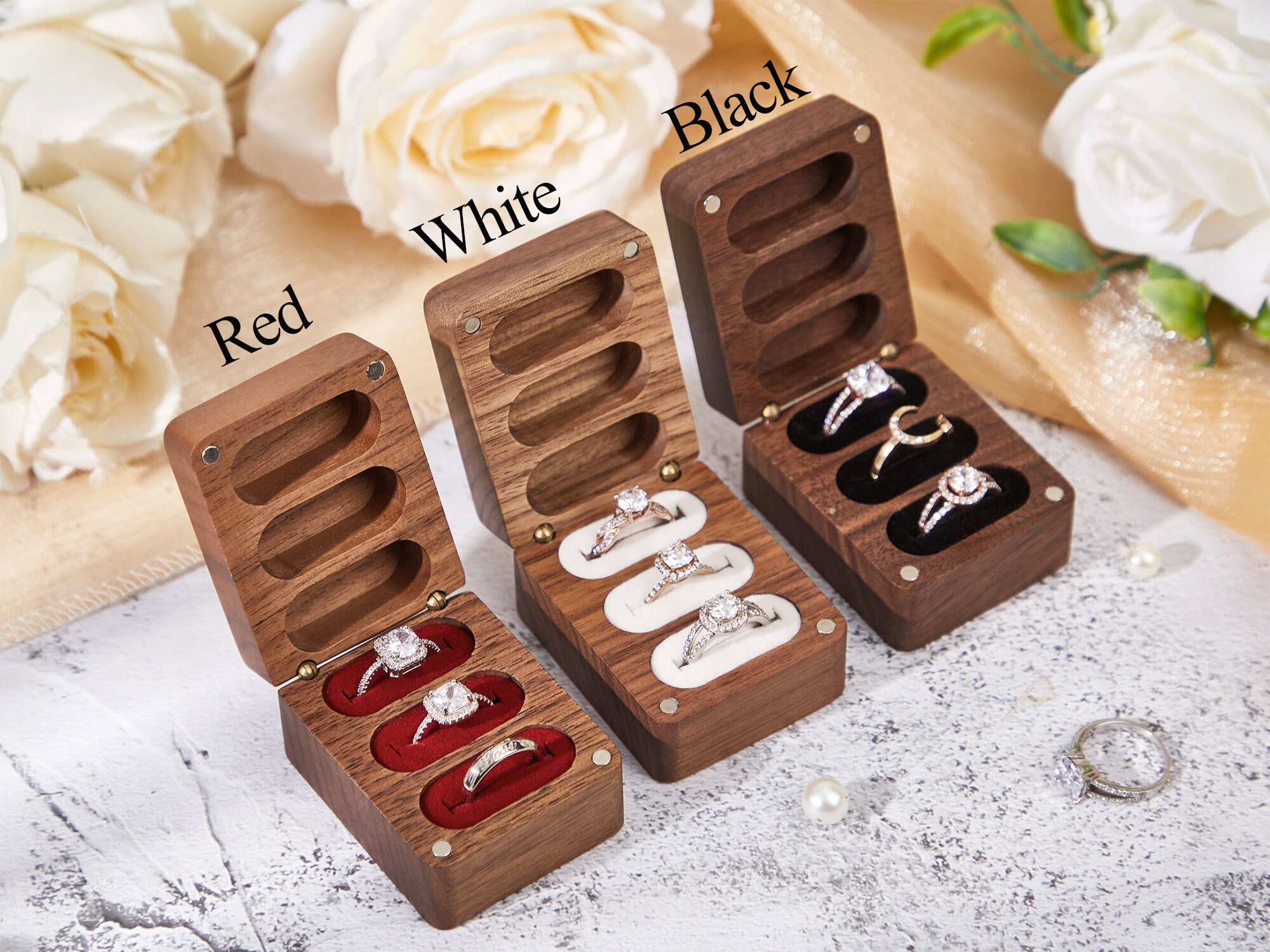 Personalized Wedding Ring Box,custom Triple Slot Ring Box,engagement ...