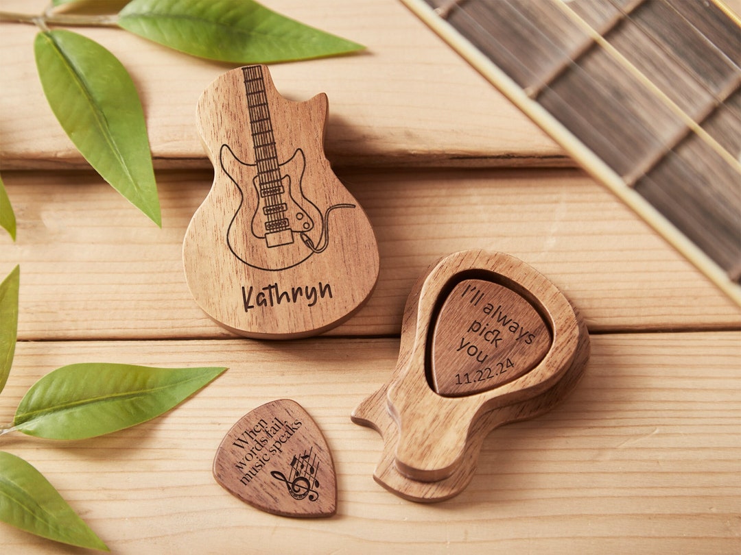 Personalized Wooden Guitar Picks Box, Custom Guitar Plectrum Storage ...