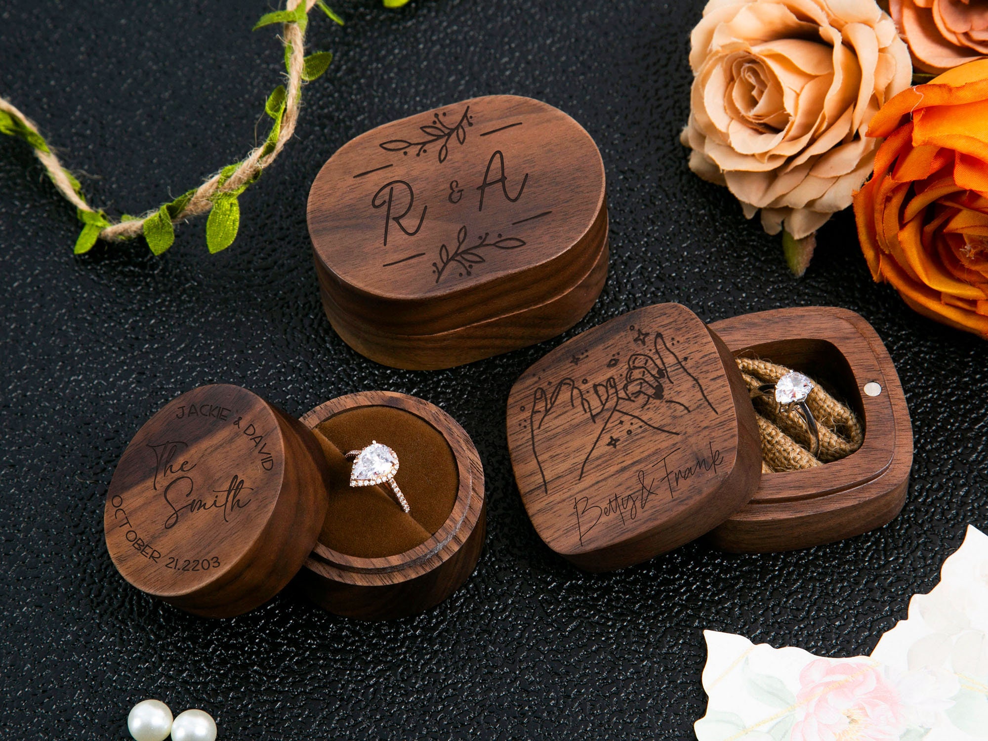 Personalized Engagement Ring Box, Custom Ring Box With Name,wooden ...