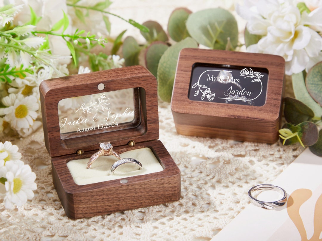 Custom Engagement Ring Box, Personalized Wood Ring Box, Double Ring Box ...