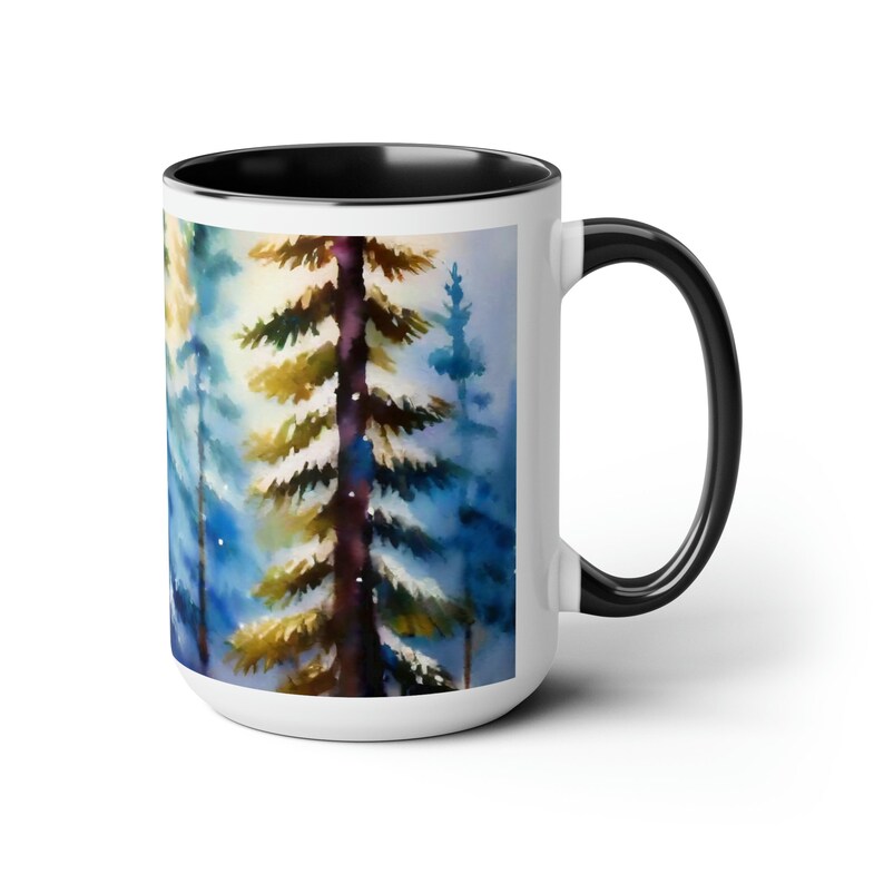 Winter Forest Ceramic Mugs, Evergreen Watercolor Mug, Pine Tree Cocoa ...