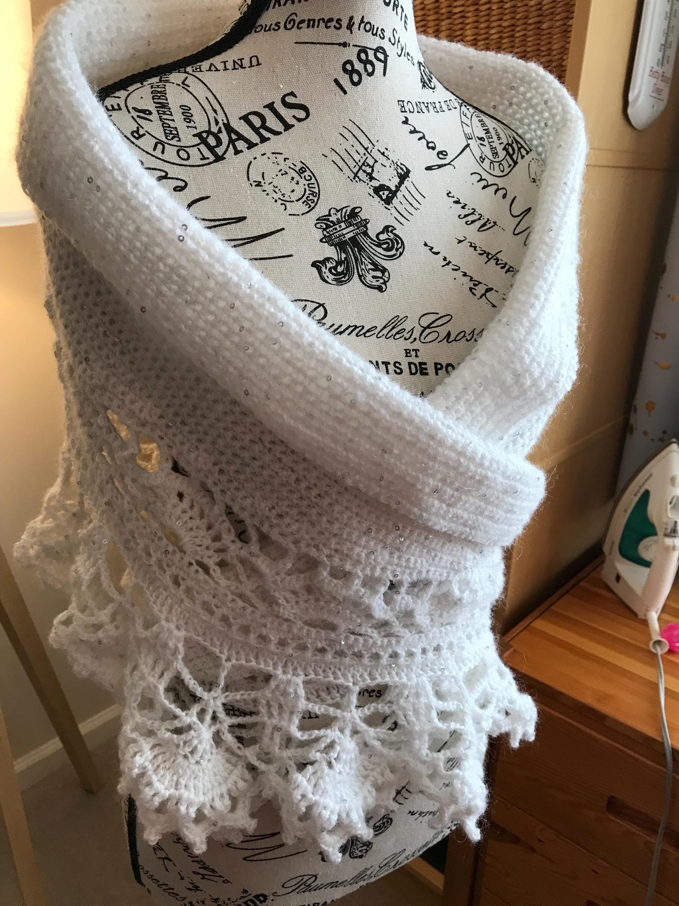 Snow White Lace Shaw With a Touch of Sequin Sparkle - Etsy